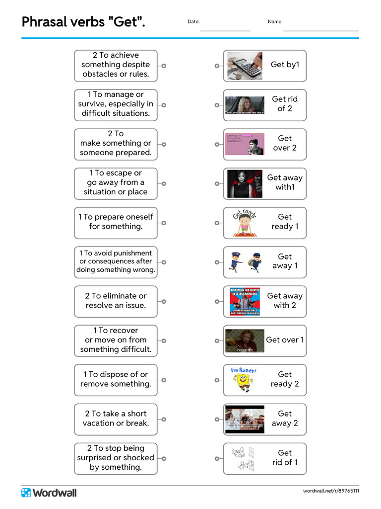 Phrasal Verbs Get Match Up Line Drawing | PDF