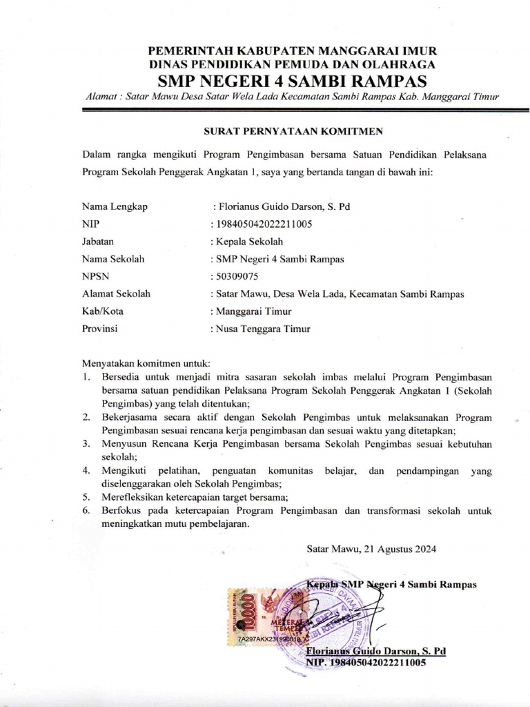 Surat Pernyataan Komitmen | PDF