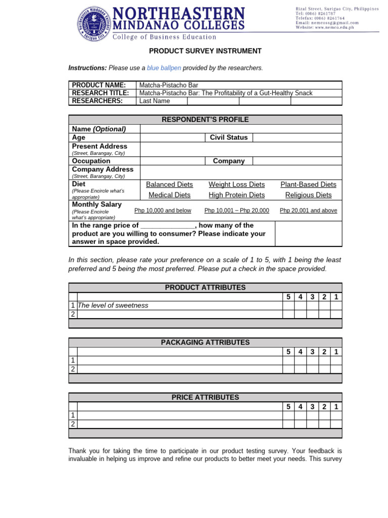 FS1 2425 Product Survey Instrument Template | PDF