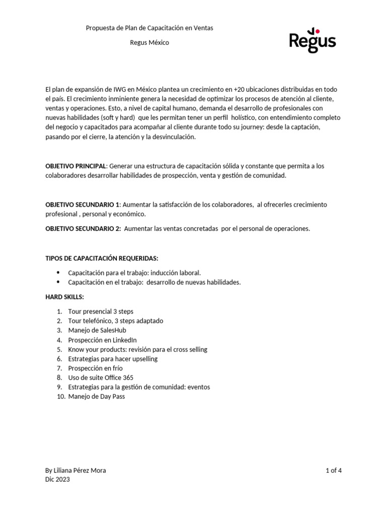 Propuesta de Plan de Capacitación - Ventas | PDF