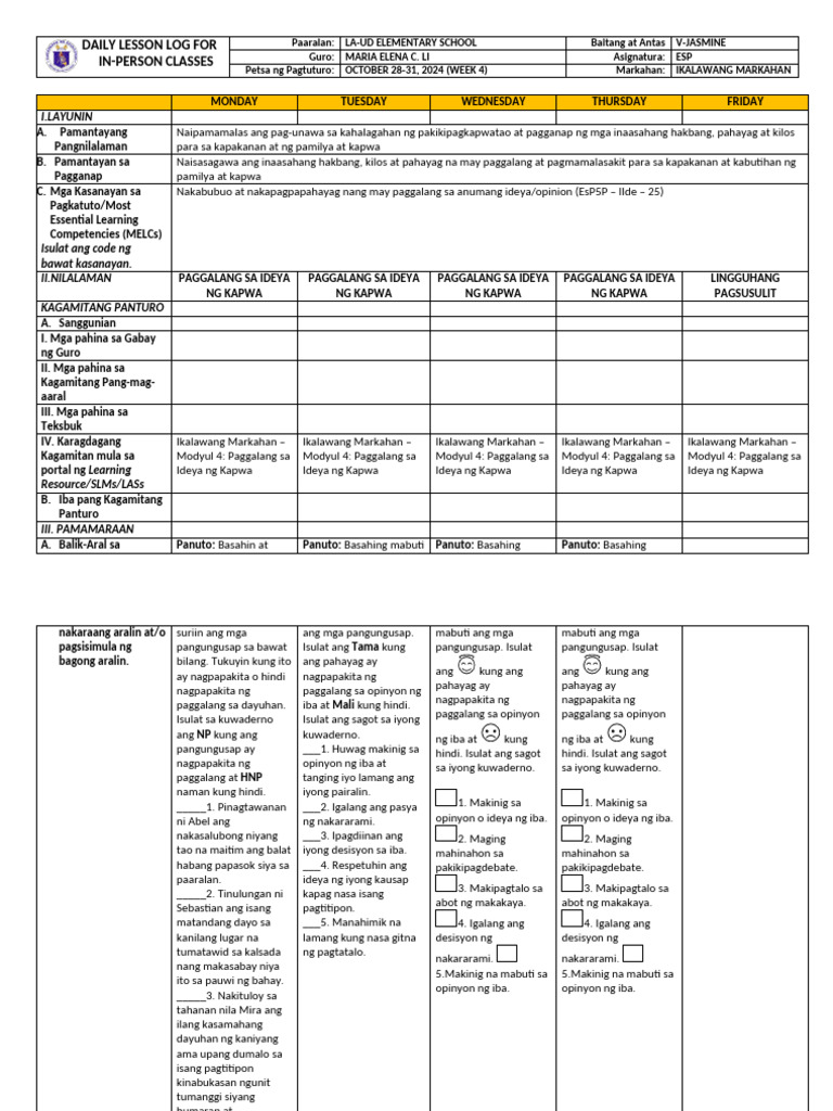 DLL ESP (MELCs) W4-Q2 | PDF
