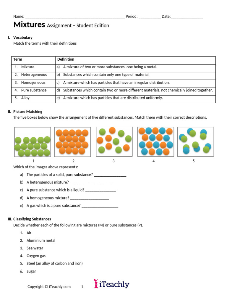 2 8 Assignment SE Mixtures | PDF | Mixture | Chemical Substances