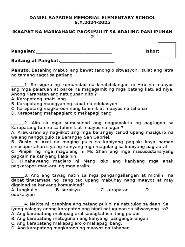 Ap 4th Quarter Exam Edited Pdf