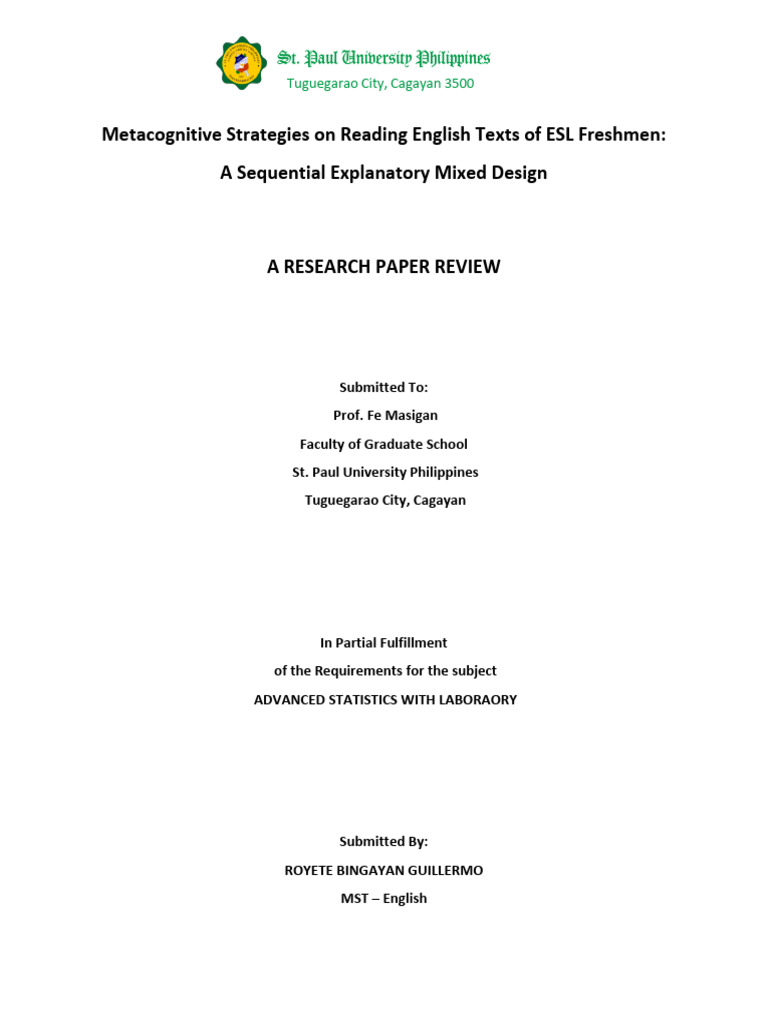 Royete B. Guillermo - Research-Paper-Review - Finalreq | PDF | Metacognition | Statistics