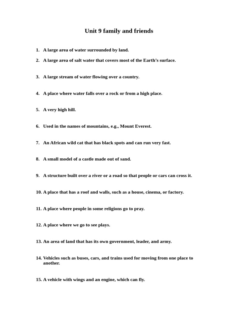 unit 9 family and friends grade 3 | PDF