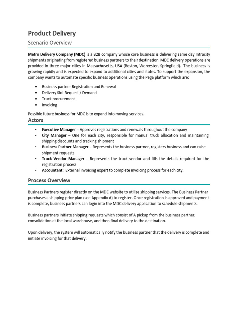 MDC Product Delivery Scenario Requirements | PDF | Pricing | Invoice