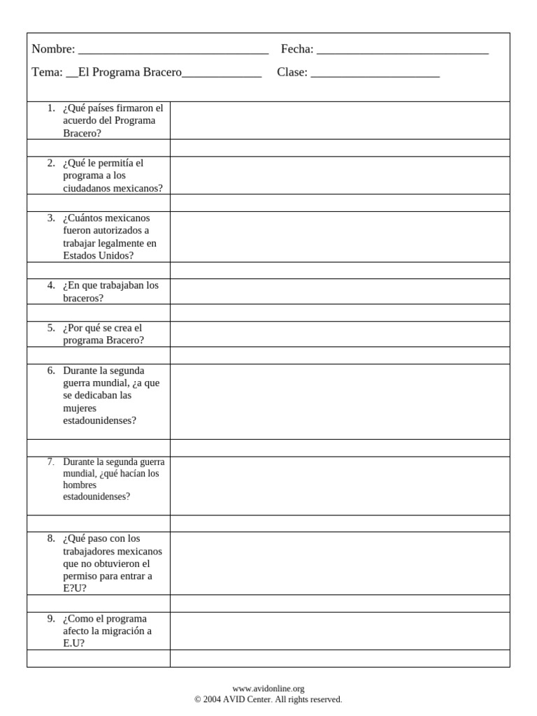 Cornell notes Programa Bracero | PDF