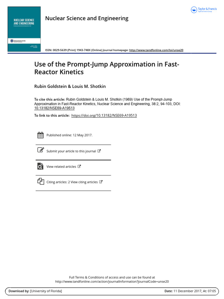 Use of The Prompt-Jump Approximation in FastReactor Kinetics | PDF ...