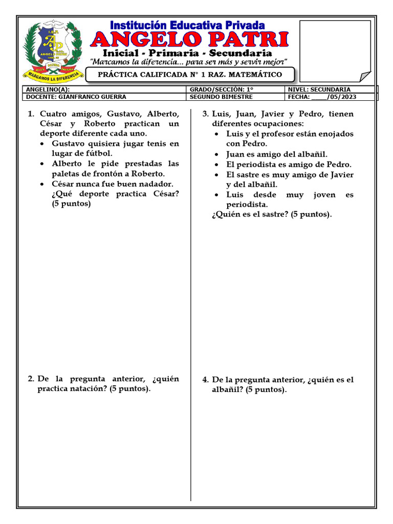 Práctica Calificada N°1 | PDF