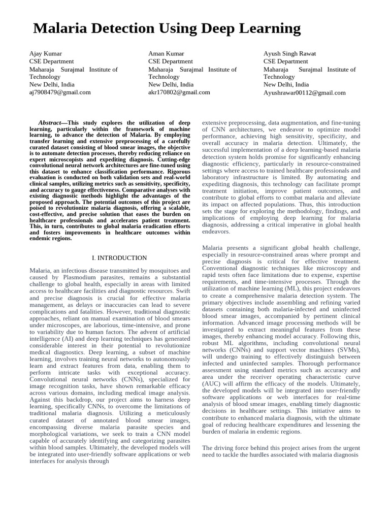 Research Paper Malaria Detection | PDF | Image Segmentation | Malaria