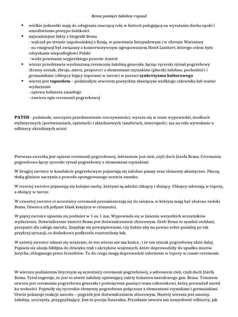 Rola Jednostki W Dziejach (Bema Pamięci Żałobny-Rapsod Norwida) | PDF