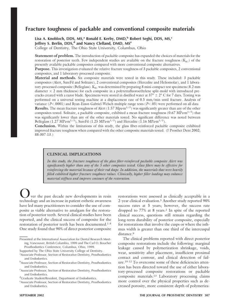 Fracture Toughness of Packable and Conventional Composite Materials ...