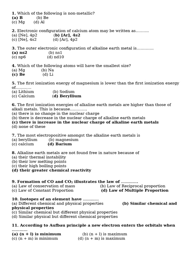 Class 11 Chemistry MCQs: Chapter 1 | PDF | Sodium | Chemistry
