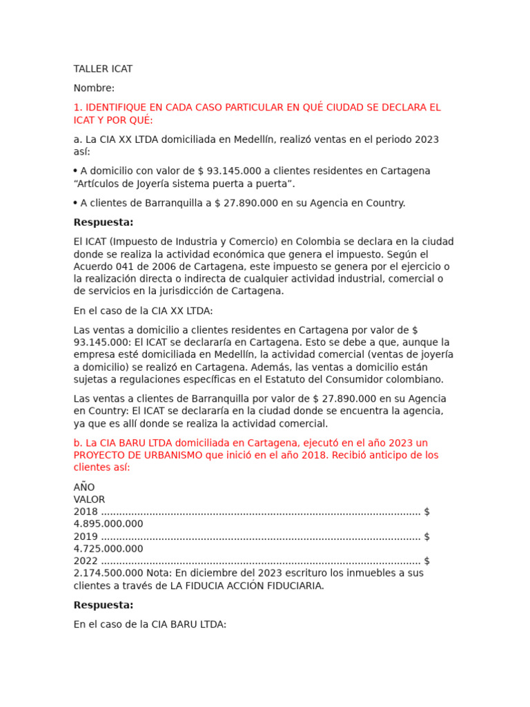 Taller Icat | PDF | Colombia | Impuestos