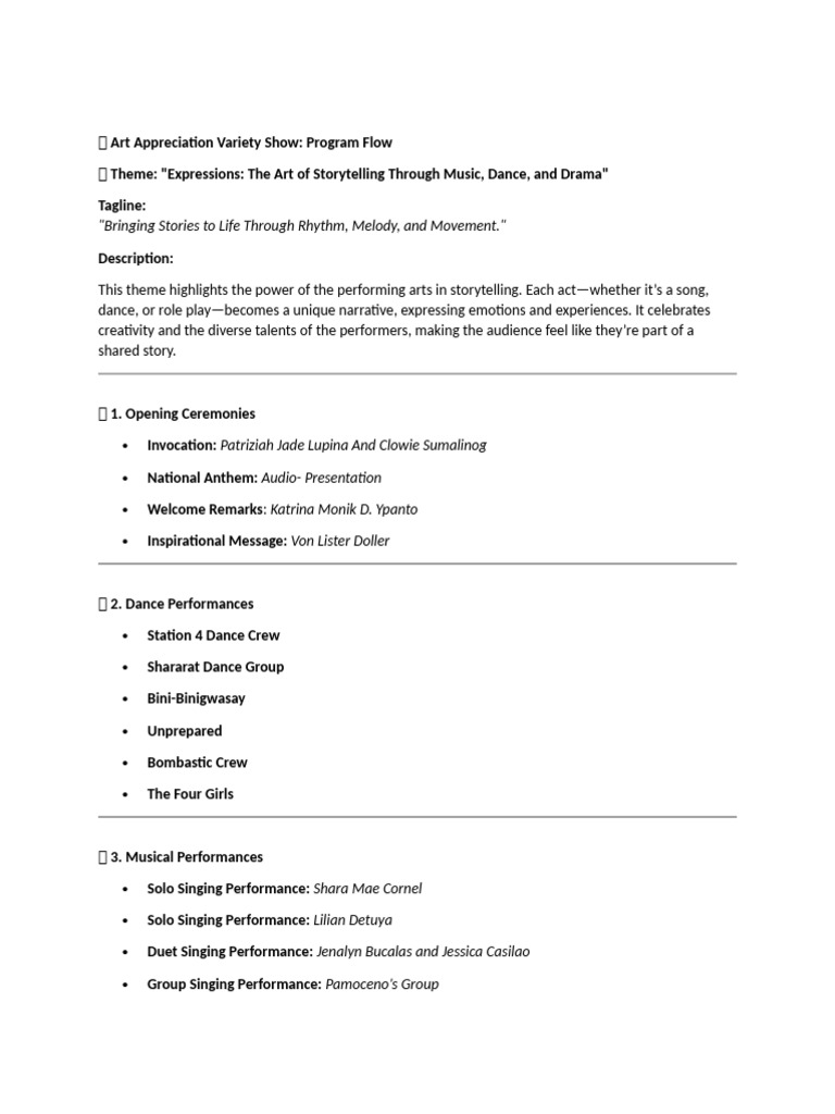 ART APP Variety Show Program Flow Final | PDF
