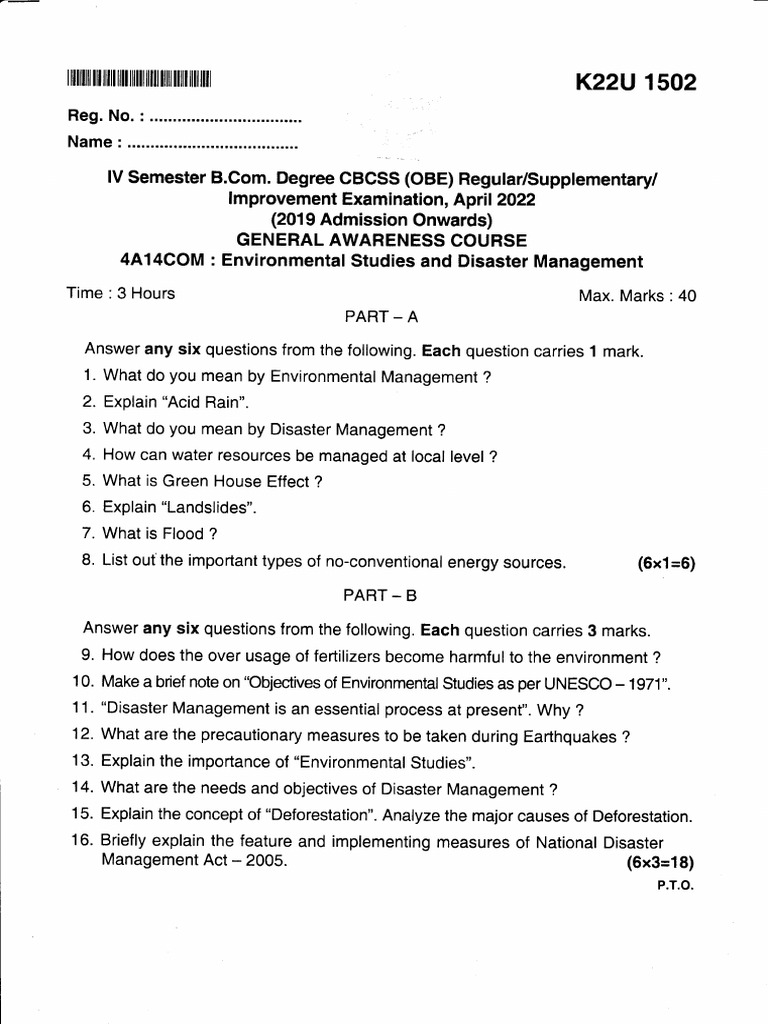 4A14COM Environmental Studies and Disaster Management 2 | PDF | Nature ...