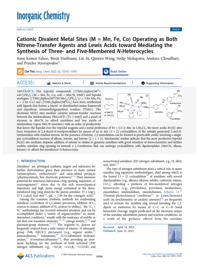 Cationic Divalent Metal Sites (M MN, Fe, Co) Operating As Both | PDF ...