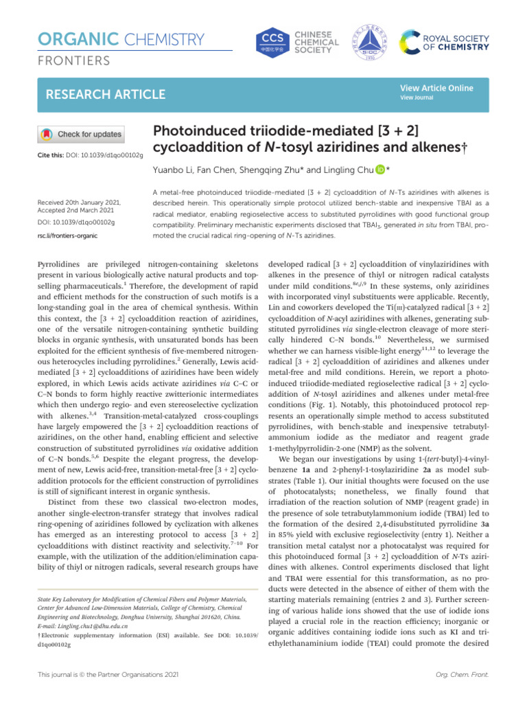 Photoinduced Triiodide-Mediated (3 + 2) (Pirrolidinas) | PDF | Chemical ...