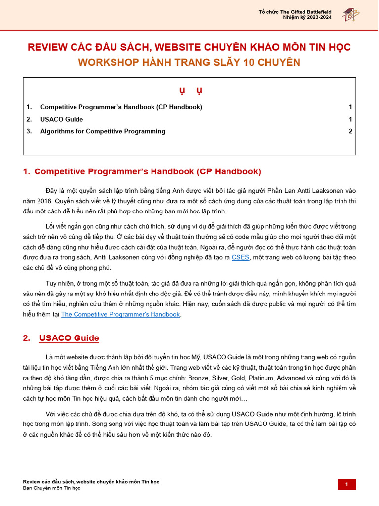 Review Các Đầu Sách Chuyên Khảo Môn Tin Học | PDF