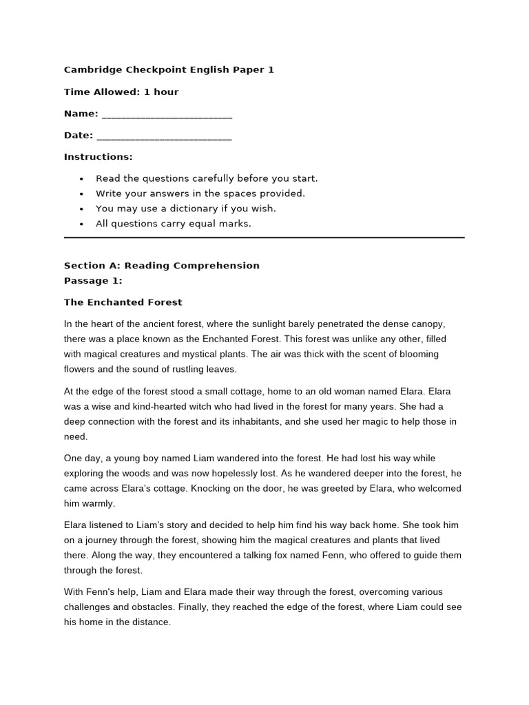 Cambridge Checkpoint English Exam Guide | PDF
