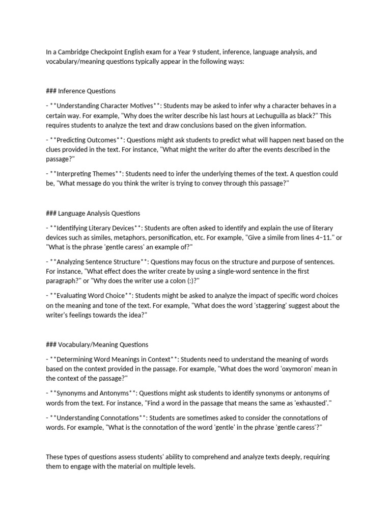 In A Cambridge Checkpoint English Exam For A Year 9 Student | PDF