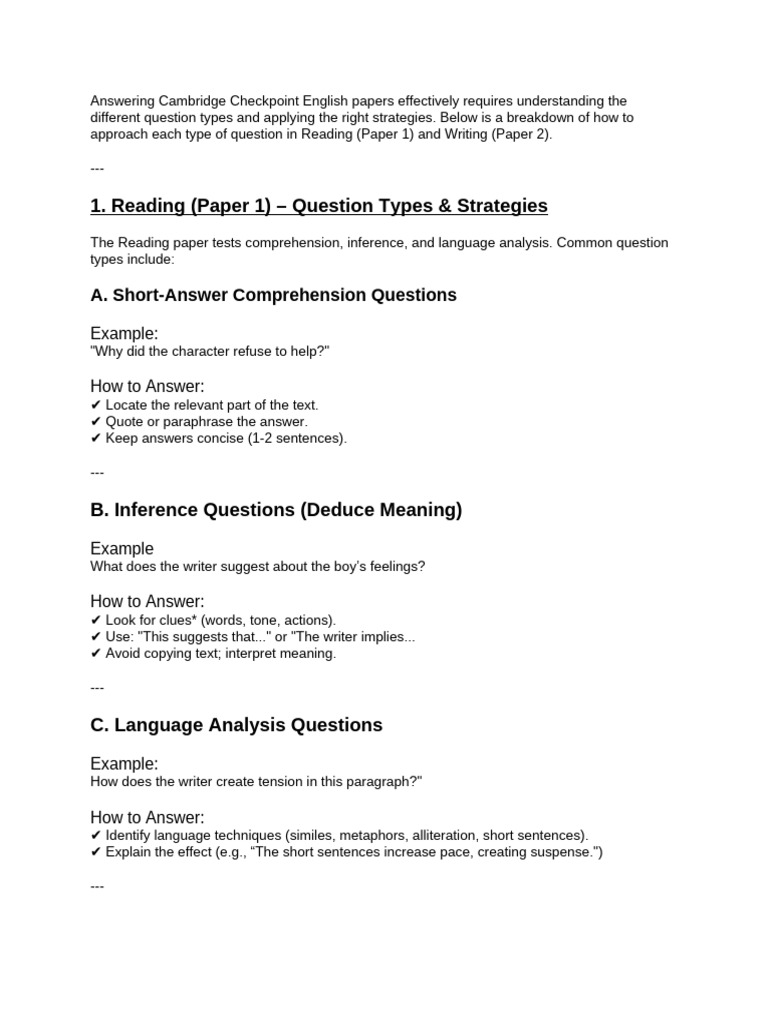 Strategies for Cambridge Checkpoint English | PDF | Human Communication ...