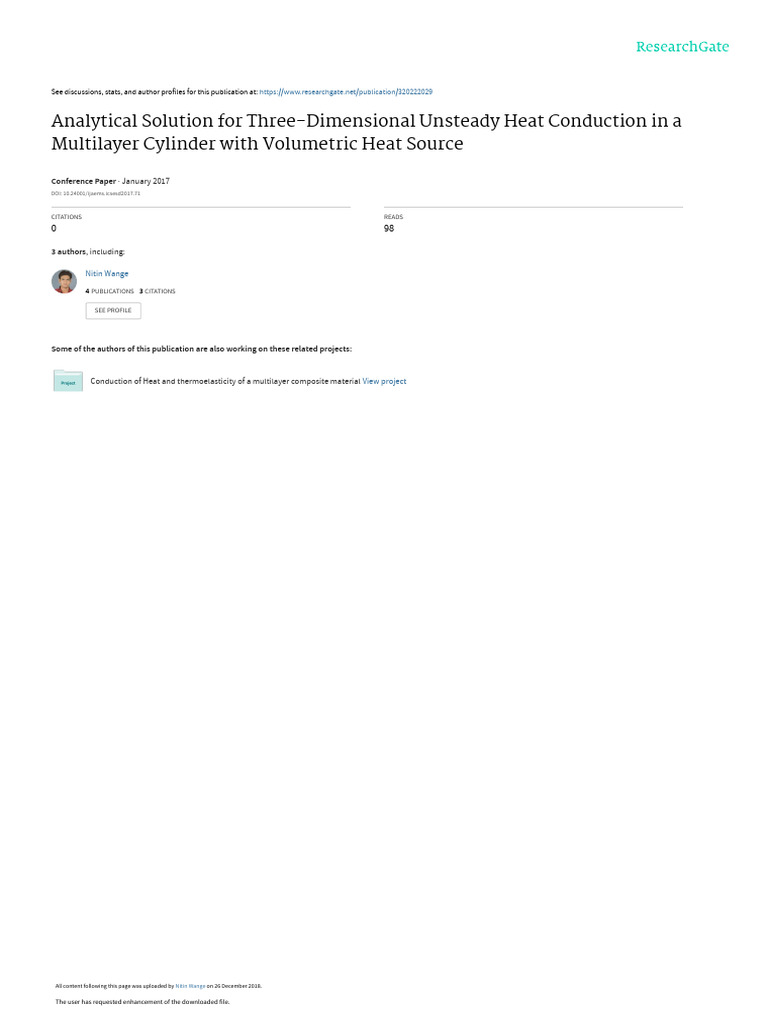 Analytical Solution for Three-Dimensional Unsteady Heat Conduction in a Multilayer Cylinder with ...