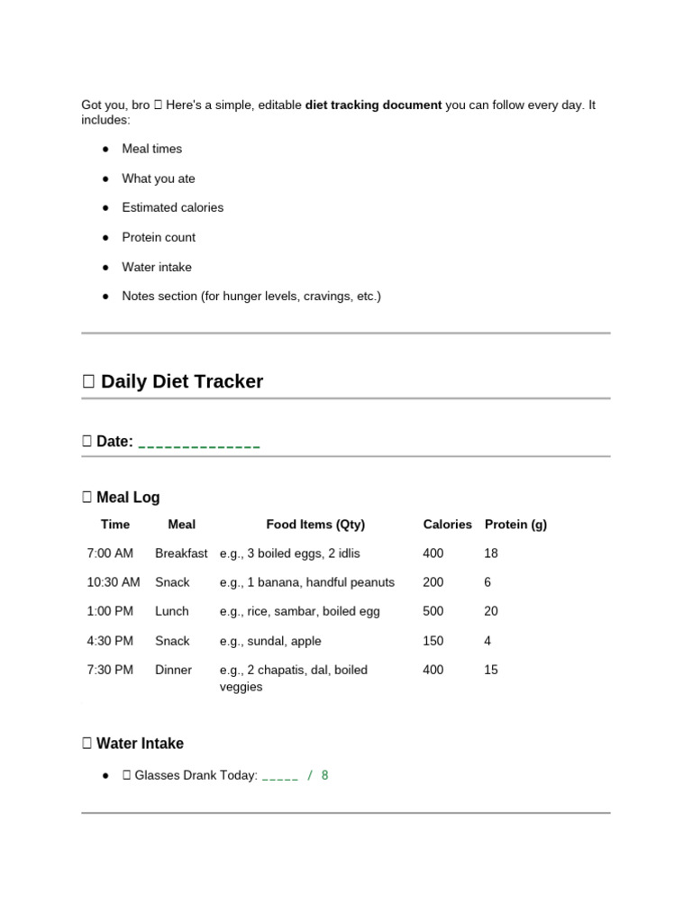 Daily Editable Diet Tracker Template | PDF