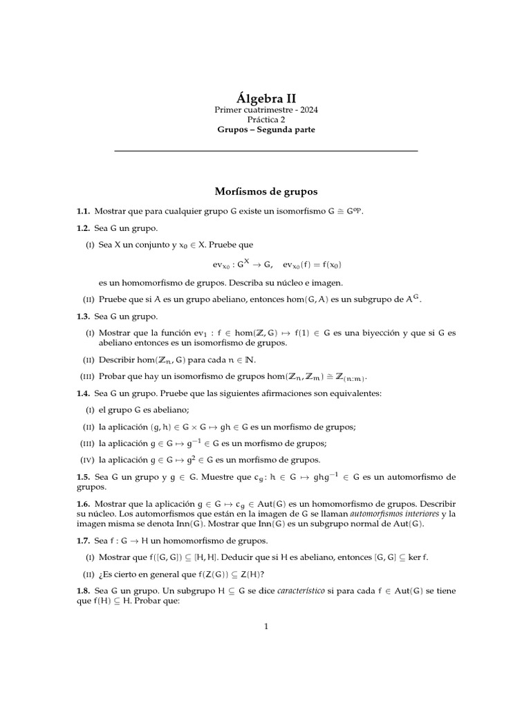 Practica 2 de Algebra 2 2024 | PDF | Grupo (Matemáticas) | Funciones y ...