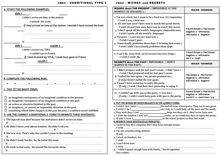 2 Bac - Conditional Type 3 + Wishes & Regrets | PDF