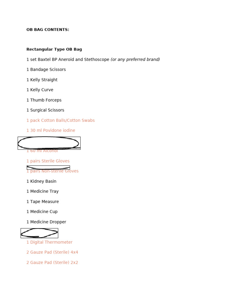 Ob Bag Contents | PDF