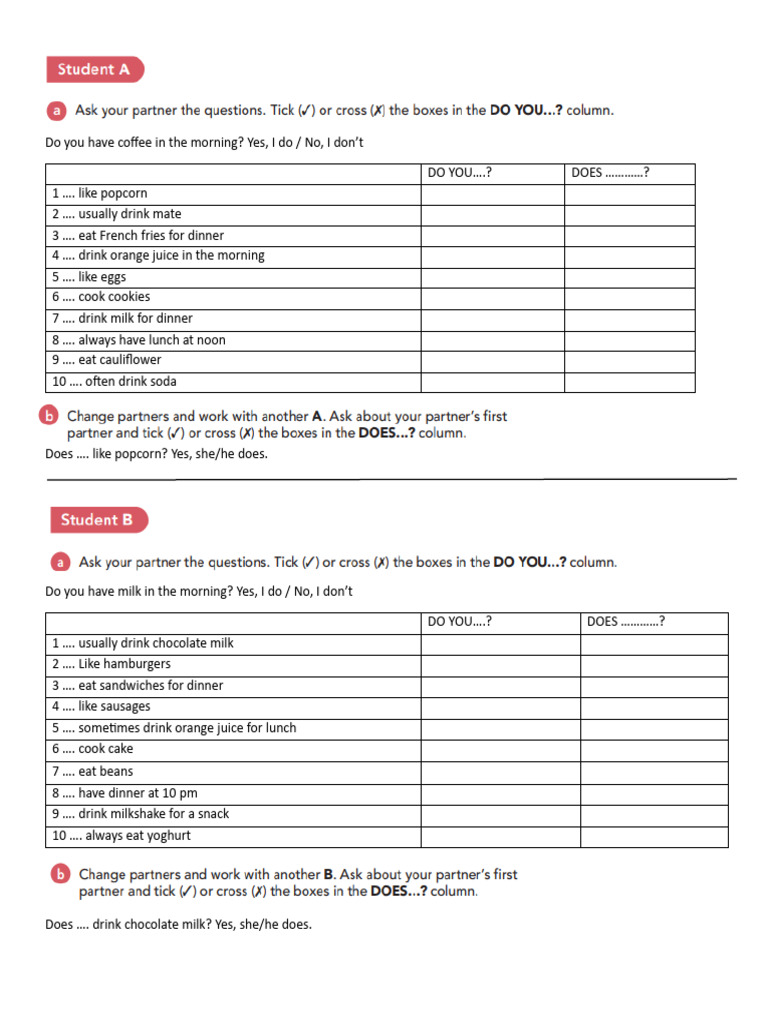 Speaking Food Present Simple Questions | PDF
