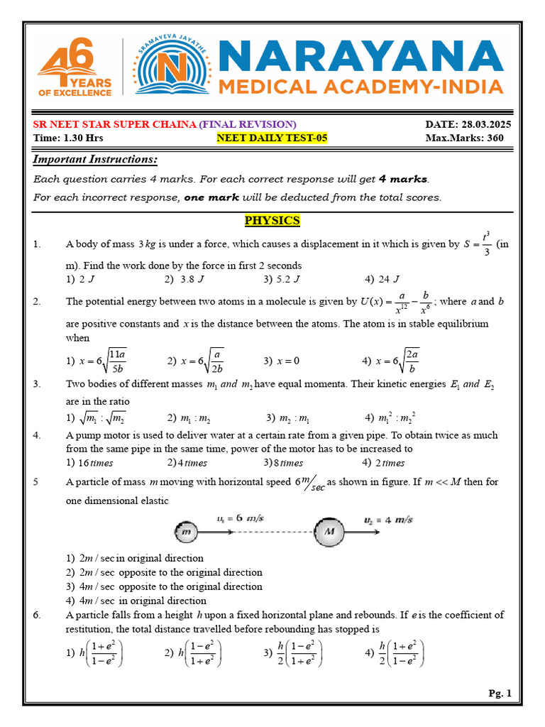 SR Neet Star Super Chaina (Final Revision) - (DT-5) Q.P Ex - Dt. 28.03. ...