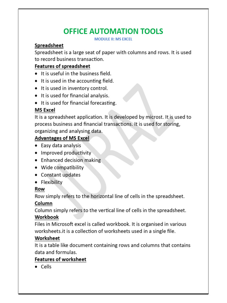 Office Automation Tools - JURAZ - Module II - MS EXCEL | PDF ...