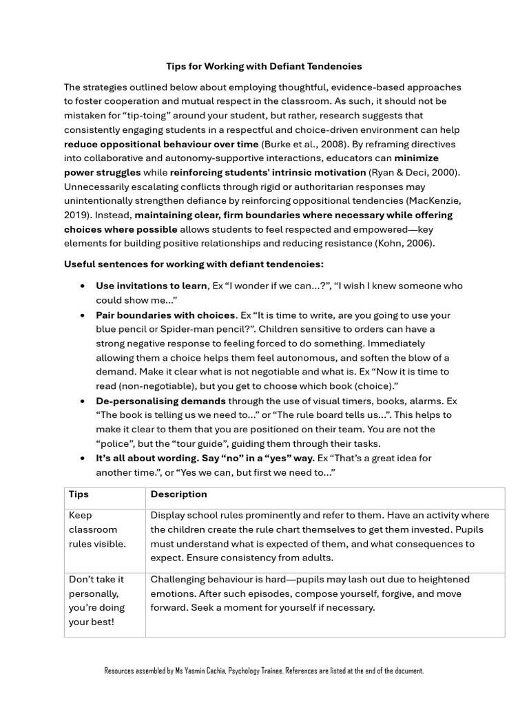 Strategies for Managing Defiant Behavior | PDF | Cognition | Behavior ...
