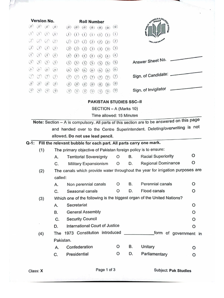 10 Class PST Paper | PDF