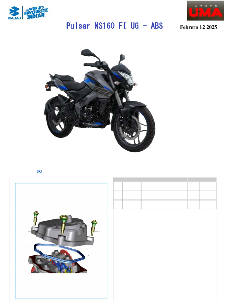 Pulsar NS160 FI UG Parts List | PDF | Engines | Vehicle Parts