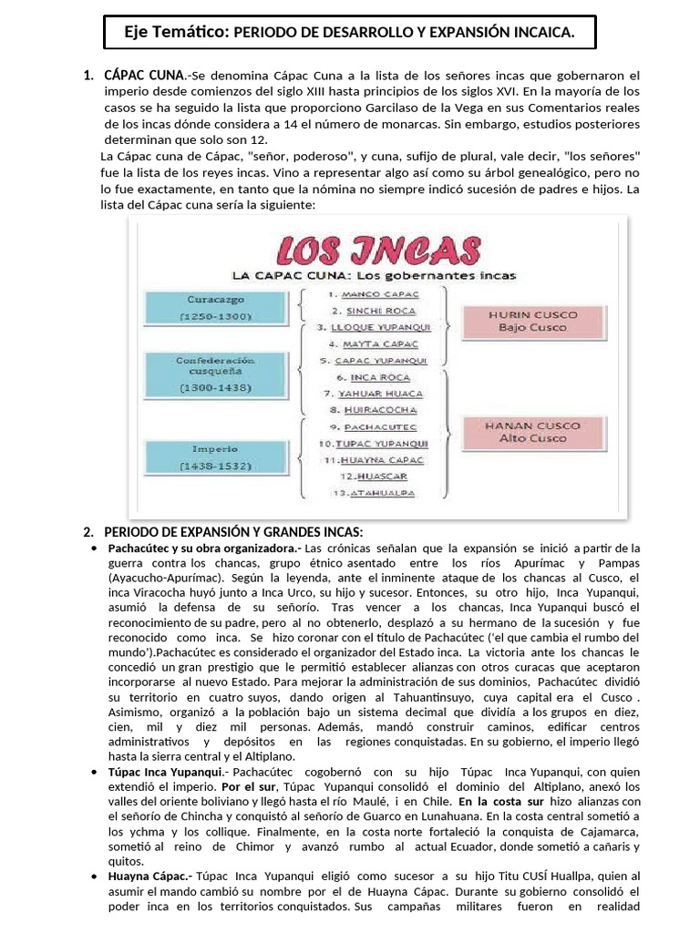 Cápac Cuna y la Expansión Incaica | PDF | Imperio Inca | América del Sur