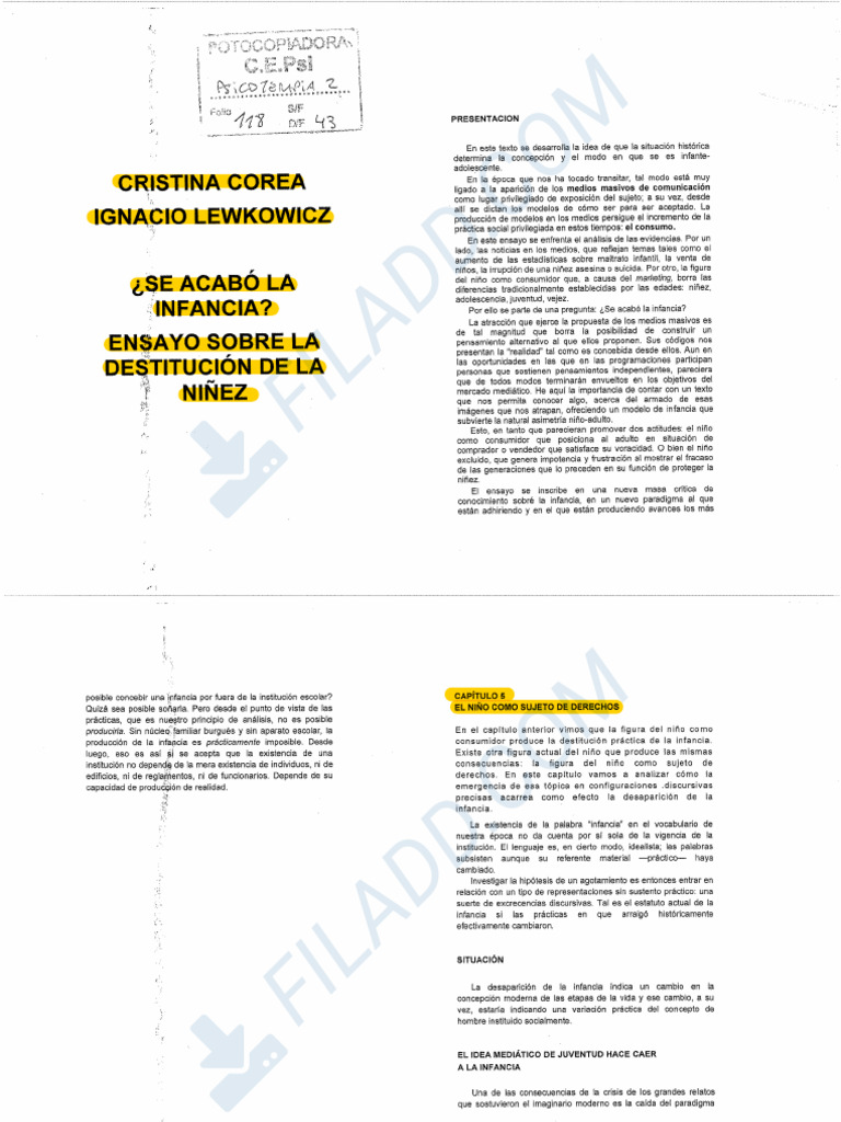 1 - COREA y LEWKOWICZ - Cap. 5 | PDF