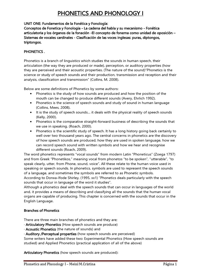 PHONETICS AND PHONOLOGY I Unit 1 | PDF | Phonetics | Phoneme