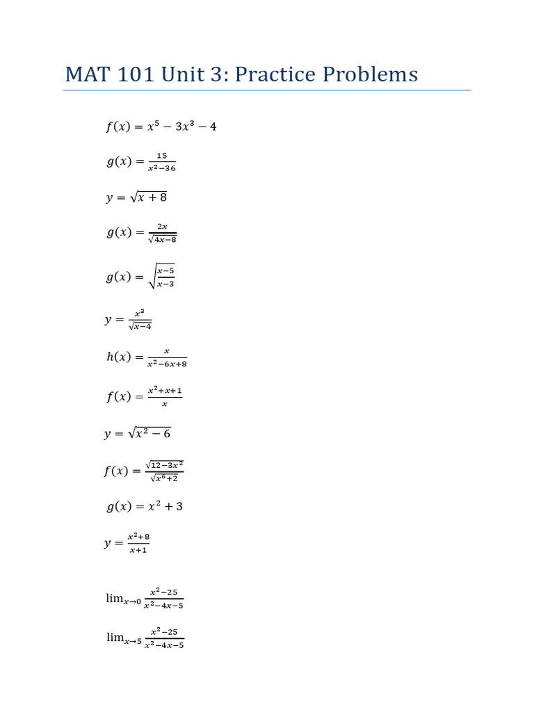 MAT 101 Unit 3 Practice Problems | PDF