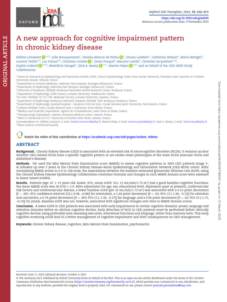2024 A New Approach For Cognitive Impairment Pattern in Chronic Kidney ...