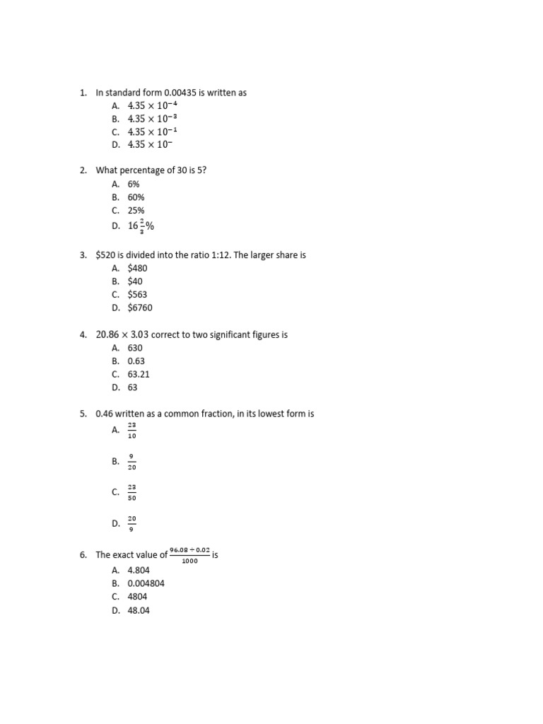 Math Practice Questions and Answers | PDF | Arithmetic | Mathematics