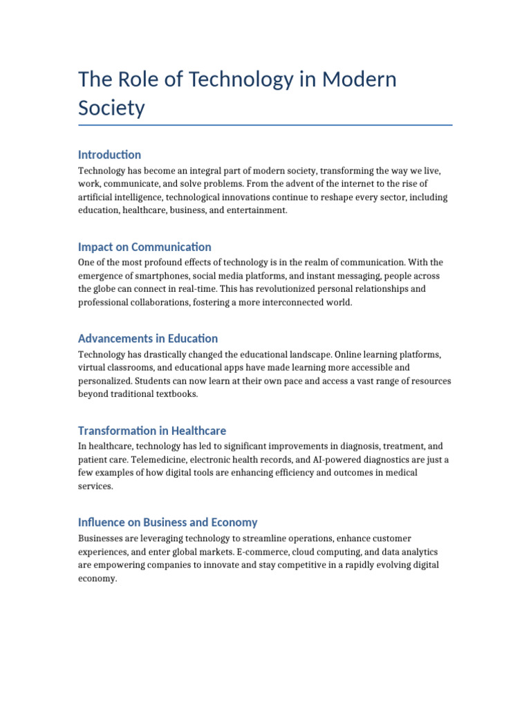 The Role of Technology in Modern Society | PDF
