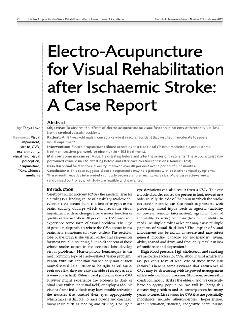 Electro-Acupuncture For Visual Rehabilitation After Ischaemic Stroke - A Case Report | PDF ...