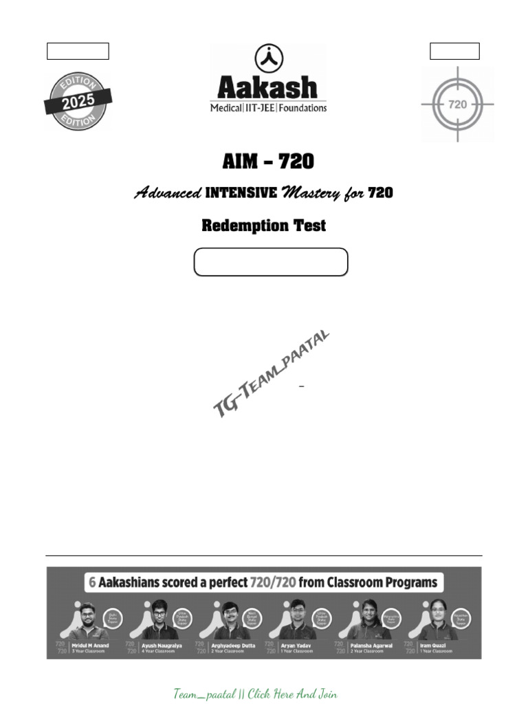 AIM-720 - Redemption Test - 07-04-2025 @TEAM - Paatal | PDF | Magnetism ...