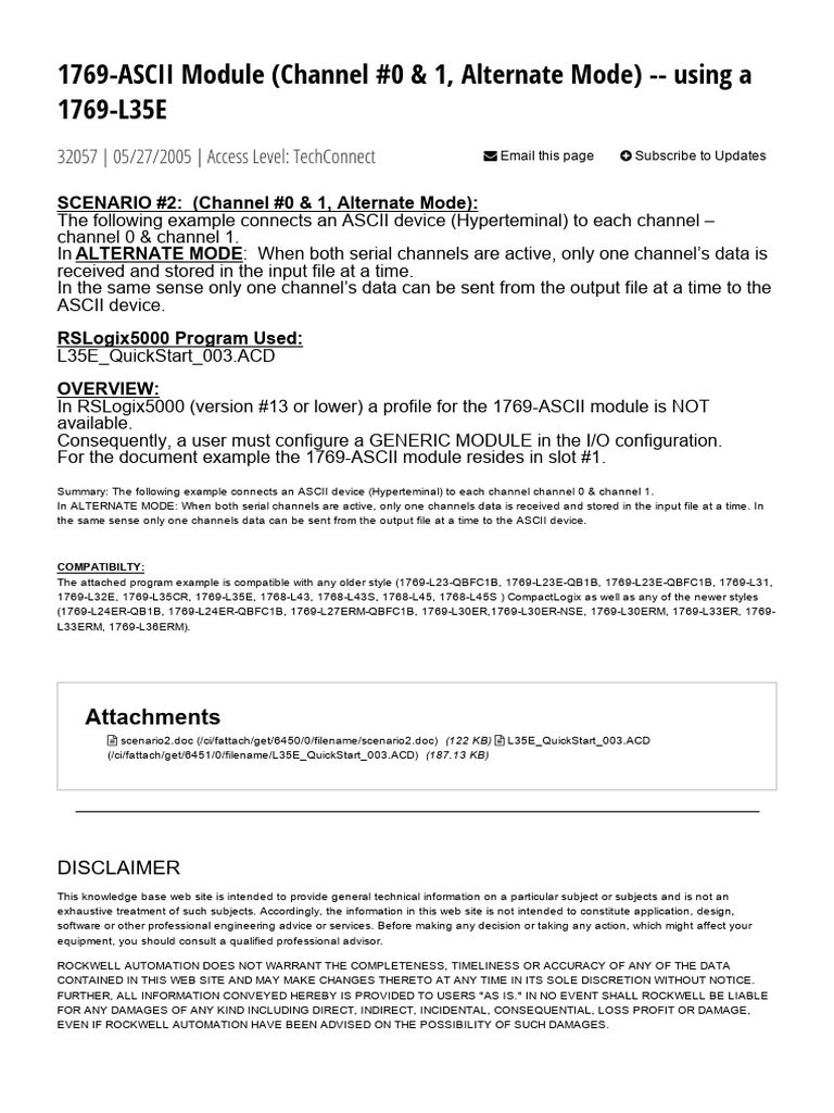 1769-ASCII Module (Channel #0 & 1, Alternate Mode) - Using A 1769-L35E | PDF