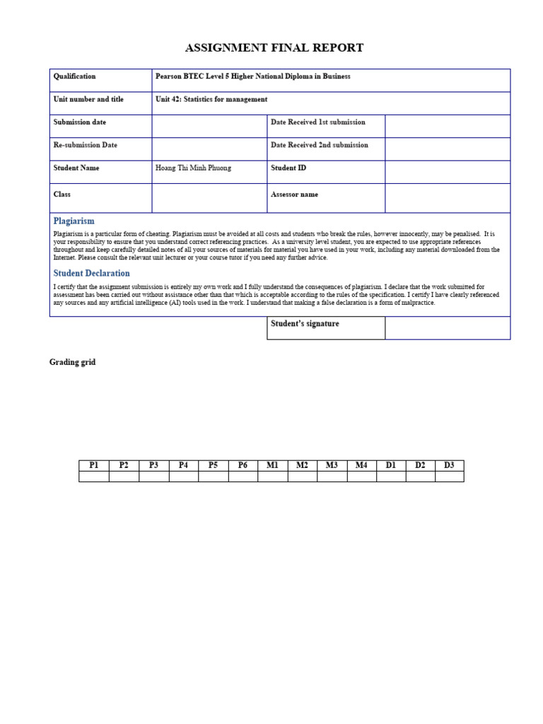 570 - Statistics For Management - Frontsheet Final Report | PDF