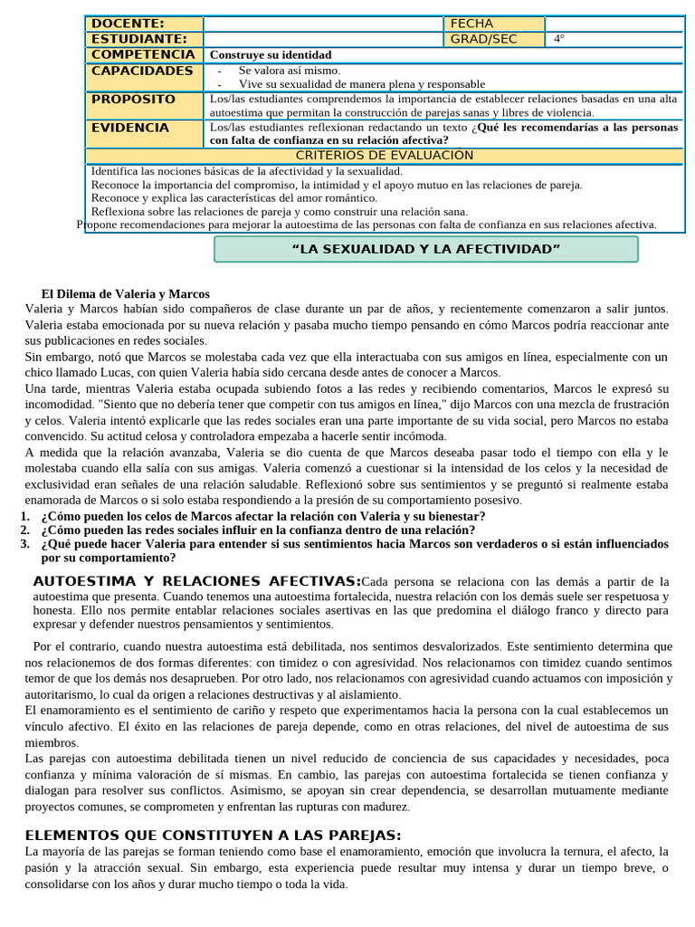 4° DPCC - Actv.01-Uni.6 2024 | PDF | Amor | Autoestima