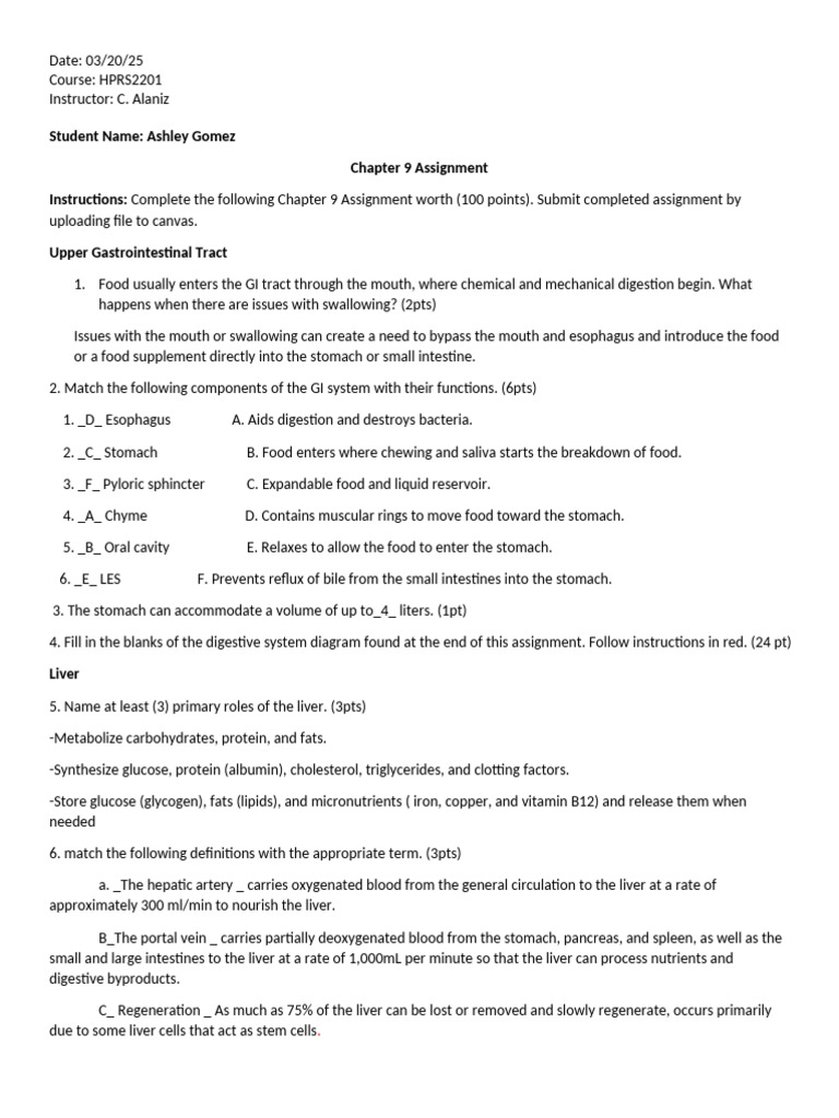 Pathophysiology Chp. 9 Assignment GI Function 2025 Stu | PDF | Pancreas ...